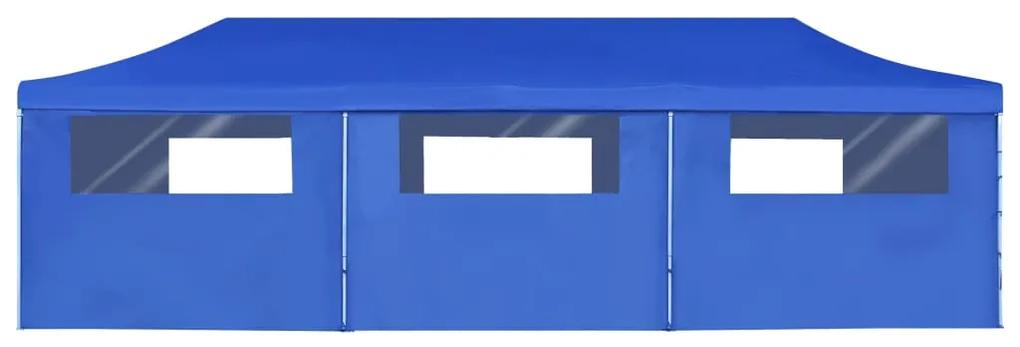 Skládací nůžkový party stan s 8 bočními stěnami 3 x 9 m modrý - Default Title