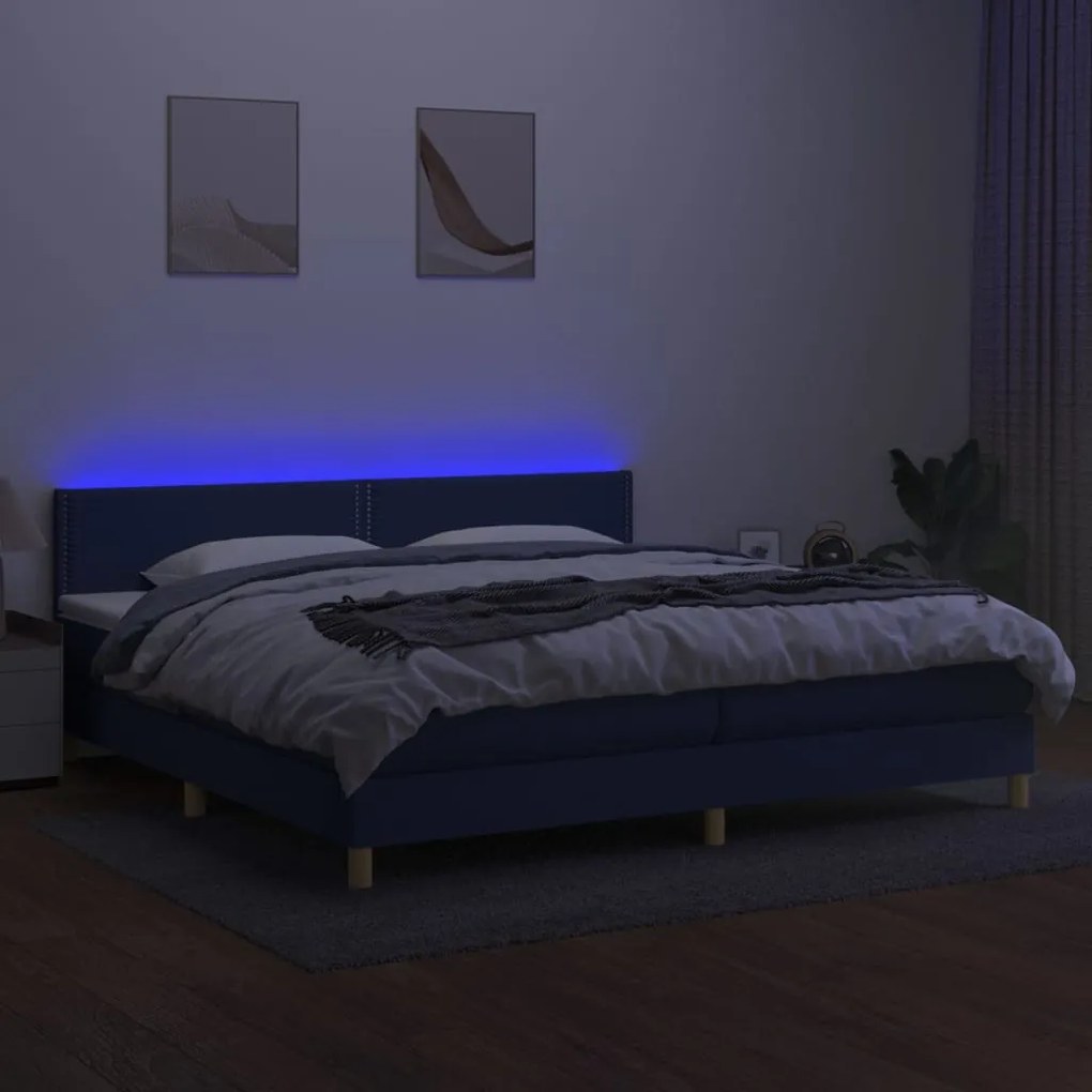 Box spring postel s matrací a LED modrá 200x200 cm textil 3133667
