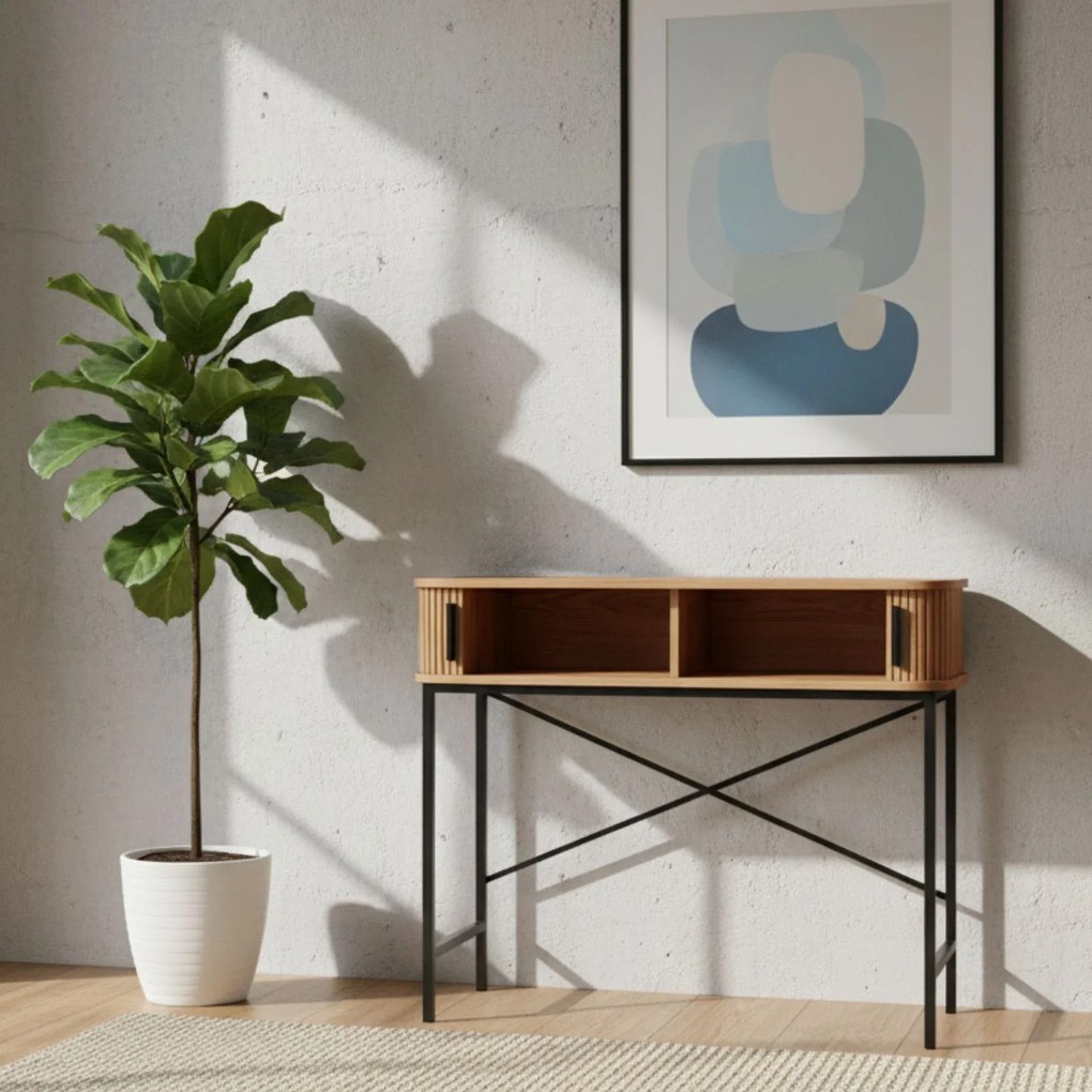 Konzole SCAVA s posuvnými dveřmi, drážkovaná, 100 x 35 x 80,5 cm