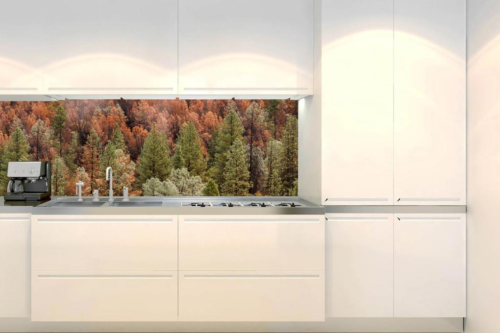 DIMEX | Fototapeta do kuchyně Barevný borový háj KI-180-198 | 180 x 60 cm | hnědá, zelená