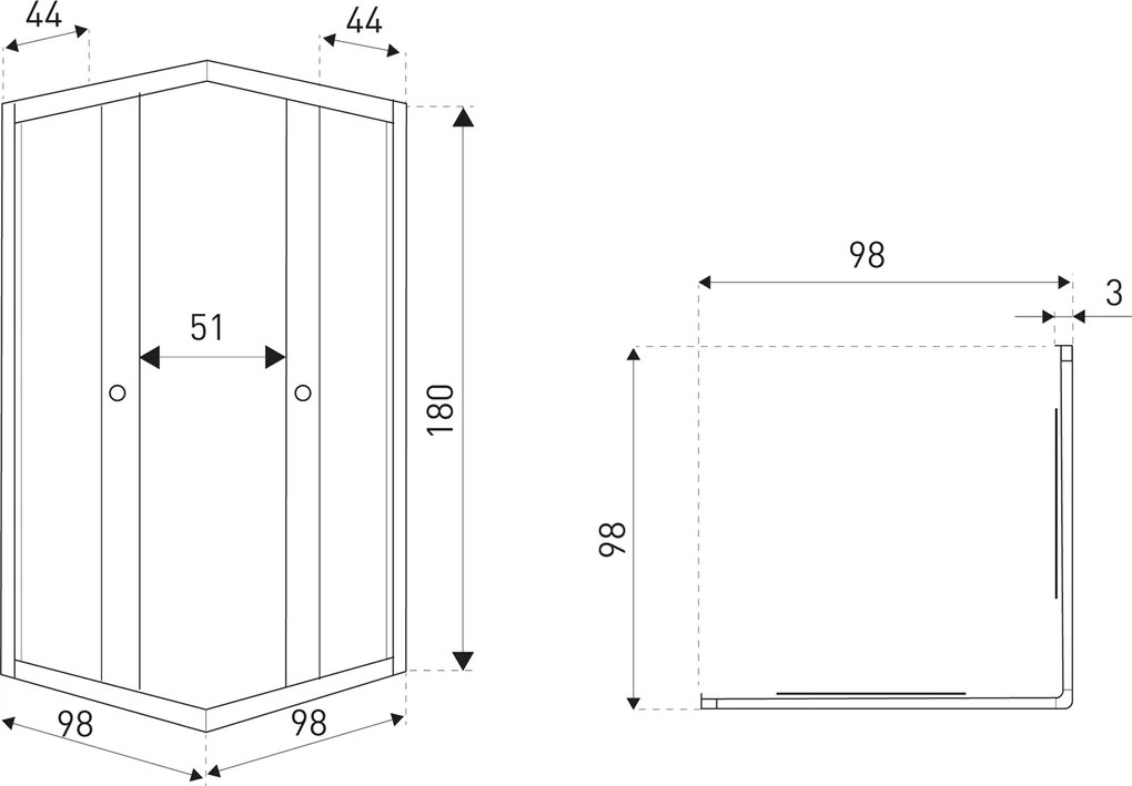 Novoterm Čtvercový sprchový kout NV-Olga SQ BL 100x100, černý/transparent - bez vaničky