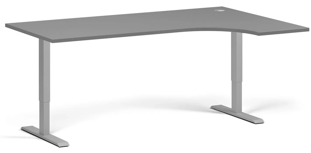 Rohový výškově nastavitelný stůl, 180x120 cm, 1 motor, L/P, šedá podnož, grafit