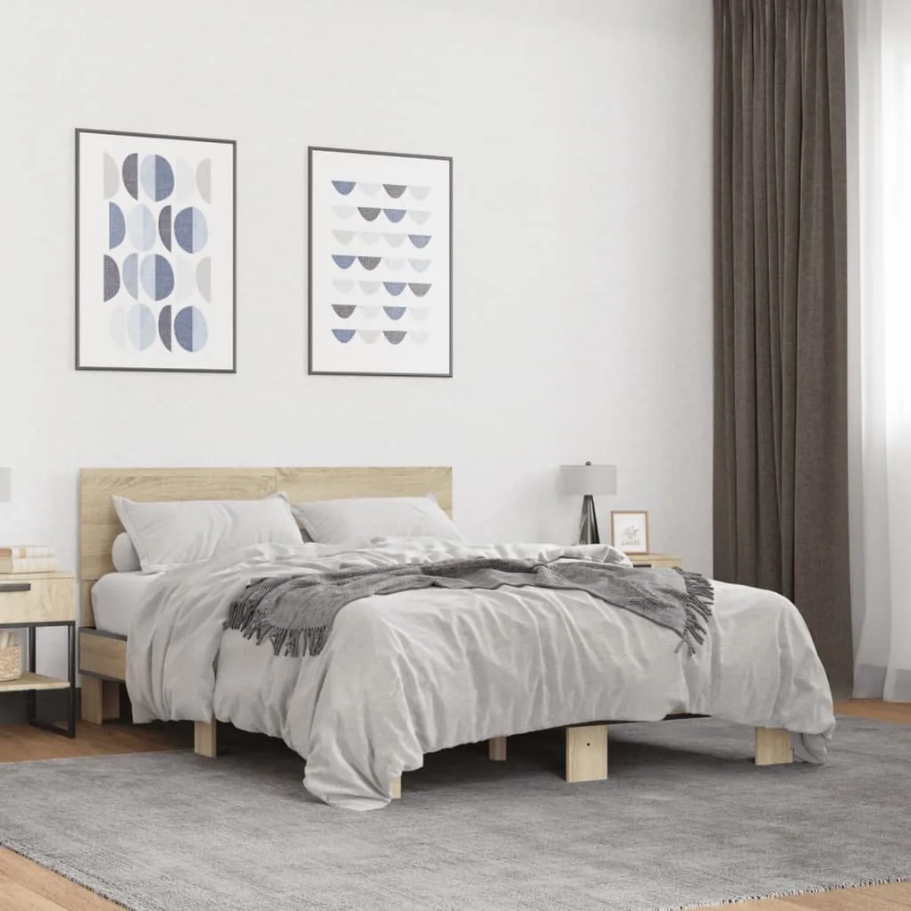Rám postele dub sonoma 140 x 190 cm kompozitní dřevo a kov 3280213