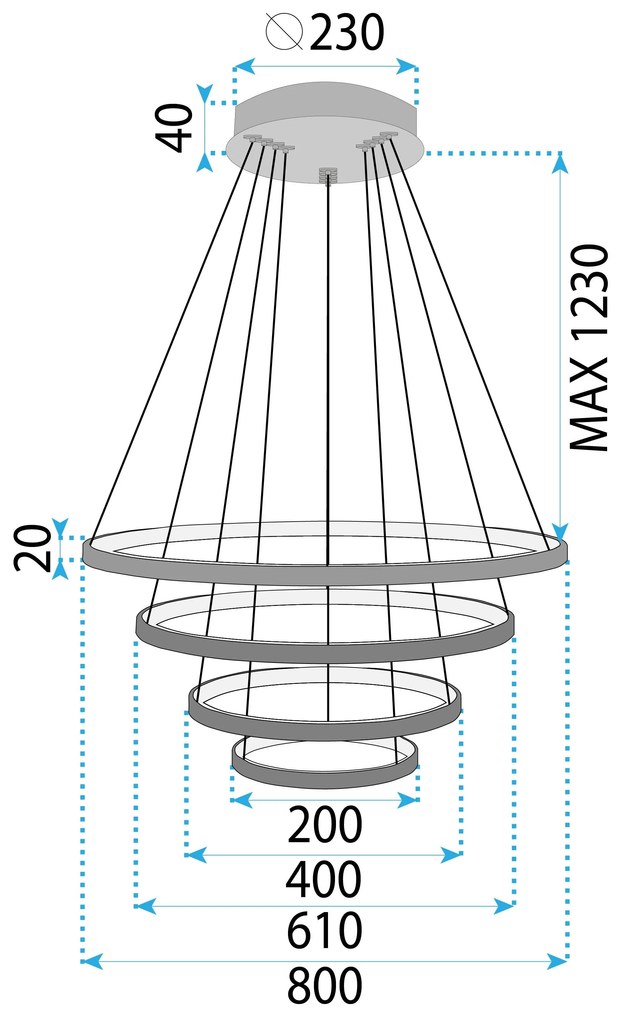 Toolight Toolight, LED stropní svítidlo 20/40/60/80 cm, 82W, 3000K, LHJ014-CP4, černá, OSW-50005