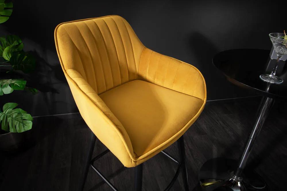 Designová barová židle Esmeralda hořčičný samet