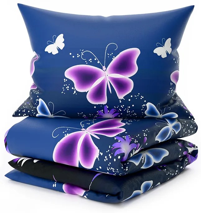 Mikroplyšové povlečení VIOLET BUTTERFLY tmavě modré Rozměr povlečení: 70 x 90 cm | 140 x 200 cm
