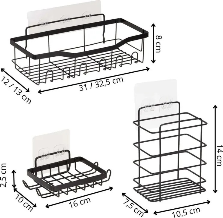 Poličky do koupelny 5ks SPRINGOS HA7544 černé