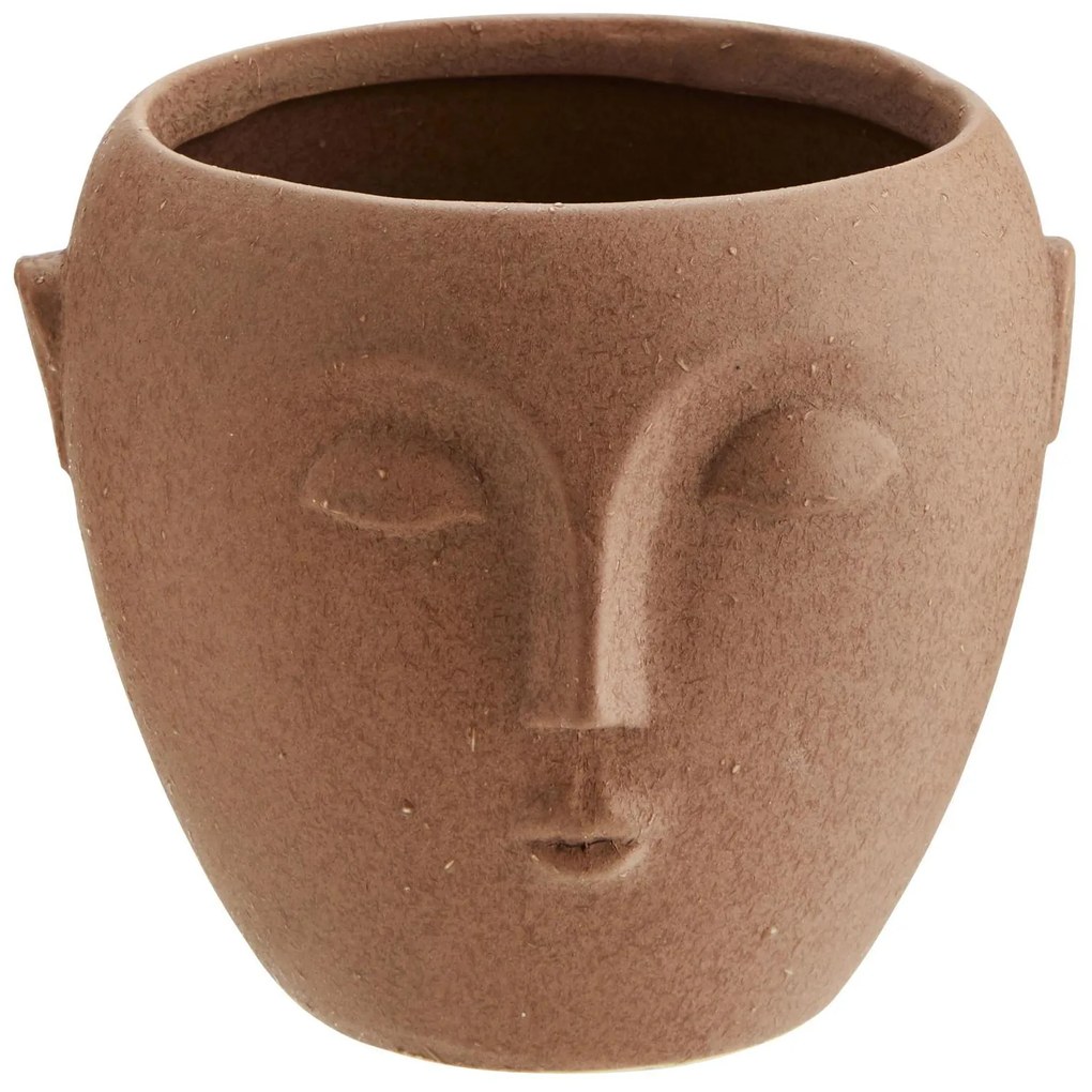 MADAM STOLTZ Obal na květináč Terracotta Face 10,5 cm, hnědá barva, keramika