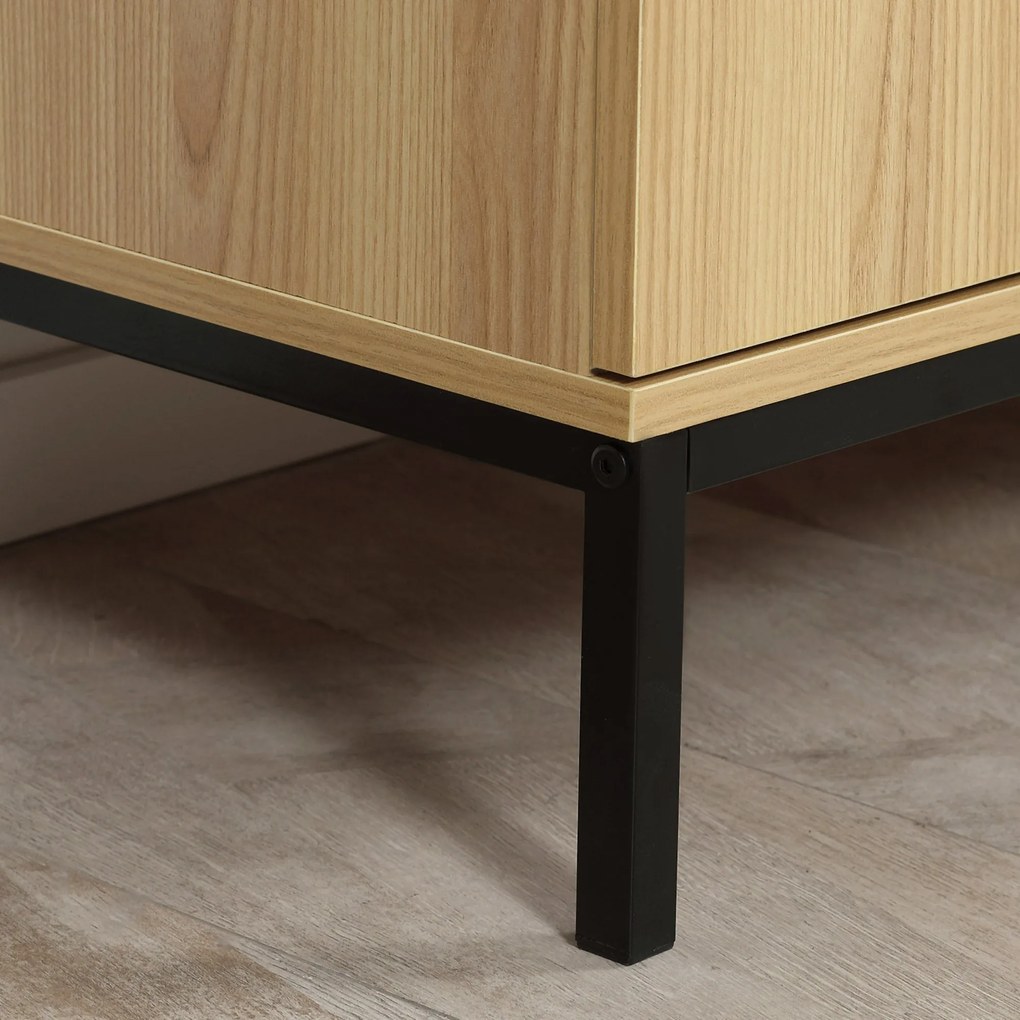 HOMCOM Kuchyňský Buffet Úložný Kabinet 2 Skříňky Nastavitelná Police 3 Zásuvky Moderní Styl - 120 x 39,5 x 77 cm Přírodní | Aosom