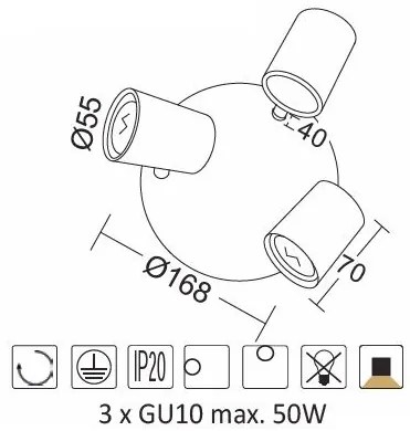 ACA DECOR Stropní bodové svítidlo ORFEAS 3xGU10, černá barva, průměr 17 cm