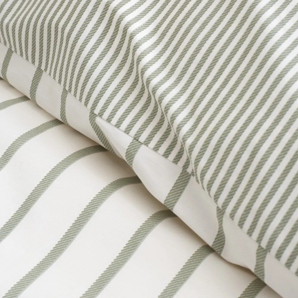 Zelené/krémové bavlněné povlečení na dvoulůžko 200x200 cm Hampton Stripe – Bianca