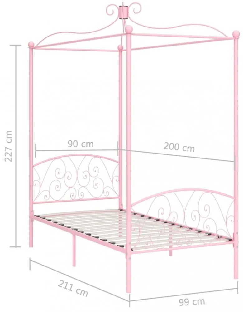 Postel s nebesy kovová růžová Dekorhome 90 x 200 cm