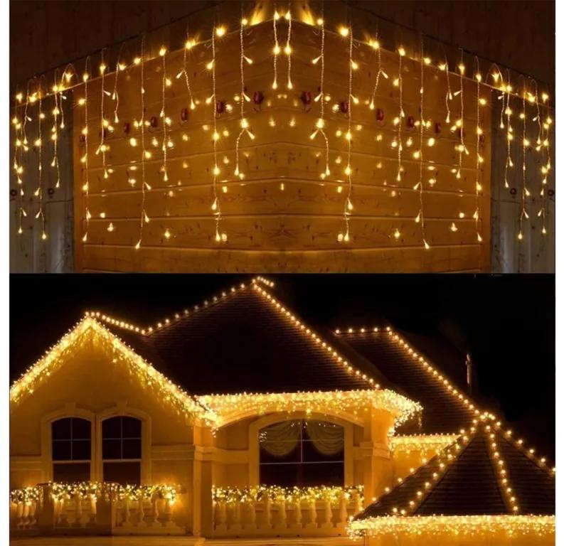 Venkovní LED vánoční závěs - teplá bílá, s 8 programy, různé délky na výběr Délka světelné části + délka přívodního kabelu a počet LED: 2,5m+5m, 105 …