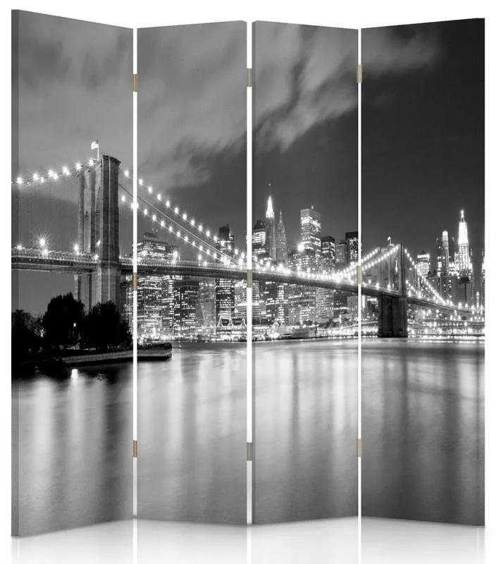 Ozdobný paraván, Panorama z Brooklynského mostu - 145x170 cm, čtyřdílný, obustranný paraván 360°