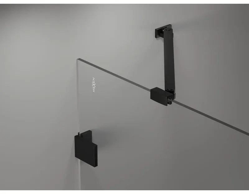Mexen Lunar, Pětiúhelníkový sprchový kout Mexen Lunar naklápěcí doleva 100 x 100 cm, 8mm čiré sklo, černý profil, 831-100L-100P-70-00-L