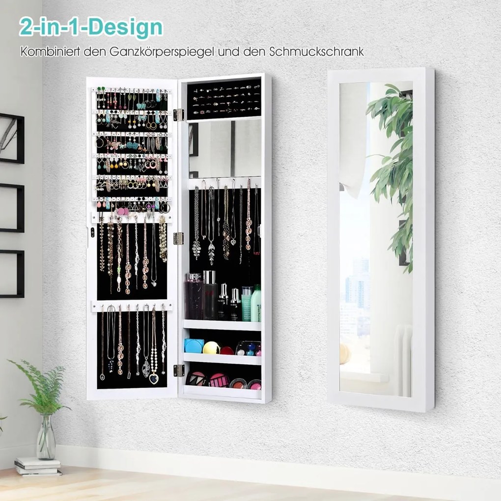 Costway Zrcadlová šperkovnice se zrcadlem po celé délce – 31,5 × 8,5 × 110 cm