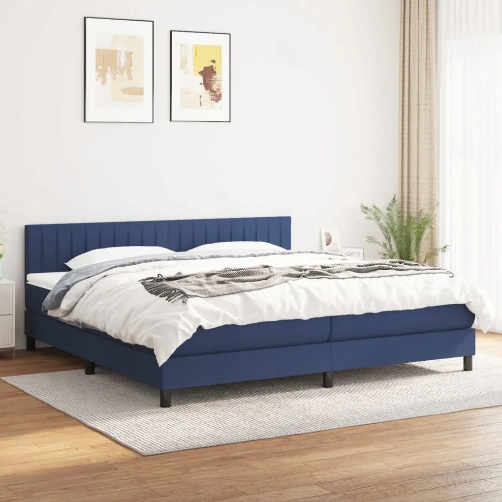 Box Spring Postel S Matrací Textil Modrá Svislé pruhy 200 x 200 cm