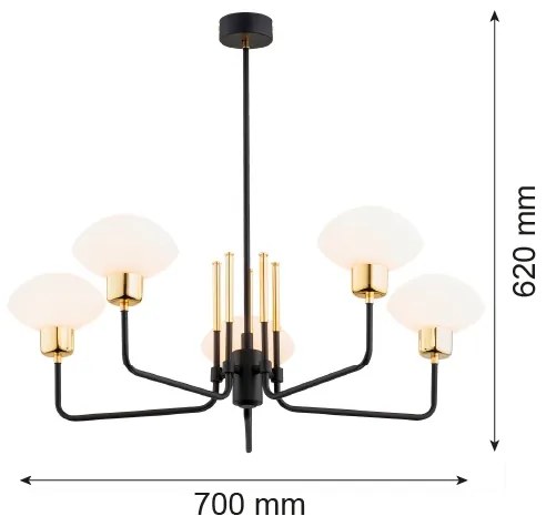 Argon 2128 - Lustr na tyči RAVELLO 5xE14/15W/230V černá/zlatá