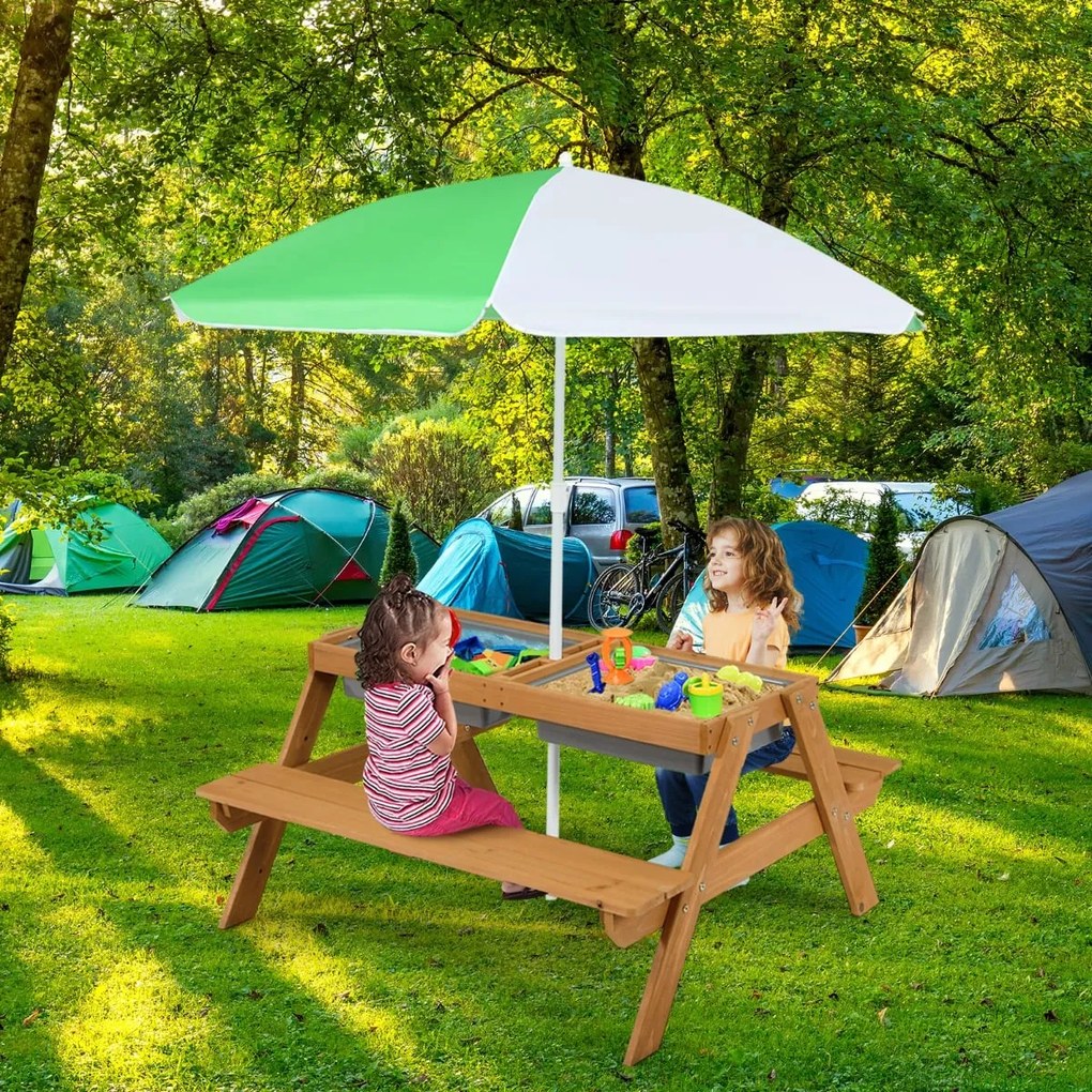 Costway 3-in-1 Venkovní piknikový stůl na vodu a písek s hracími