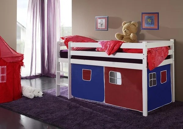 Dětská vyvýšená postel bílá modročervená barva