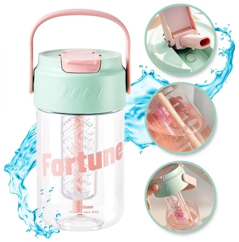 Flamenco Mystique BPA-free láhev na vodu s košíkem a brčkem 600 ML Fortune BD22