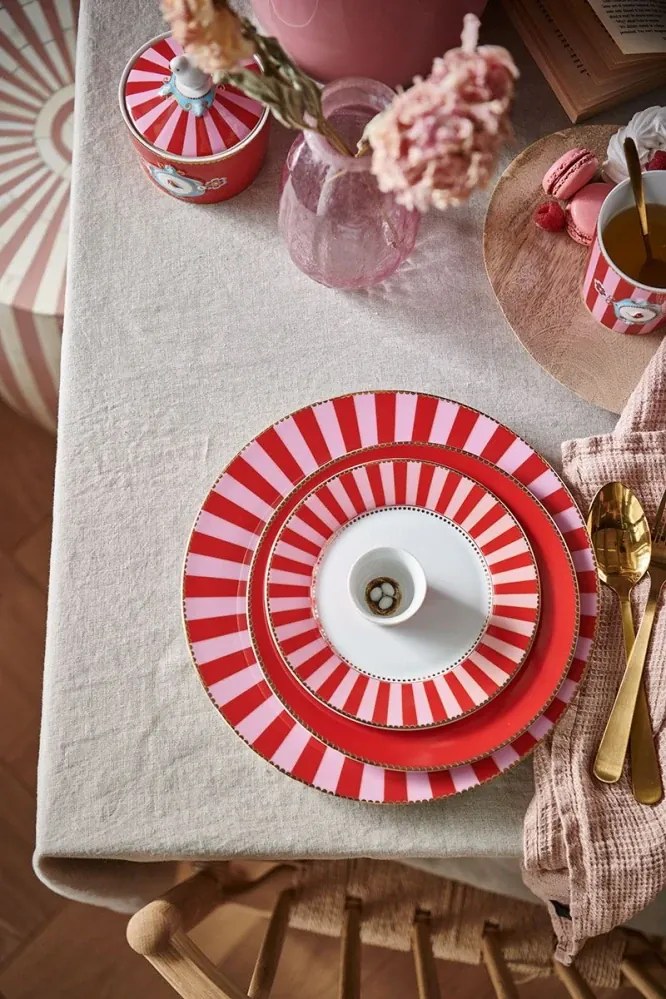 Pip Studio Love Birds stripes kalíšek na vajíčko, červeno-růžový (pruhovaný kalíšek na vajíčko)