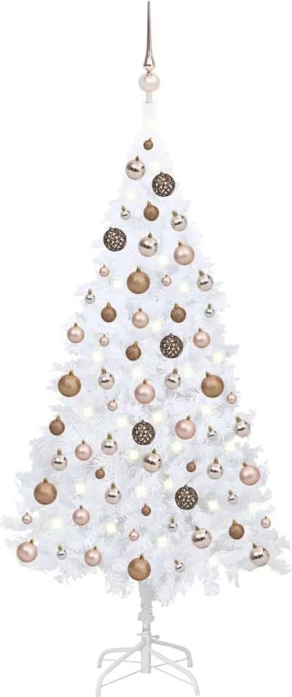 vidaXL Umělý vánoční stromek s LED a sadou koulí bílý 150 cm PVC [3077621] Barva: Zeleno-šedý