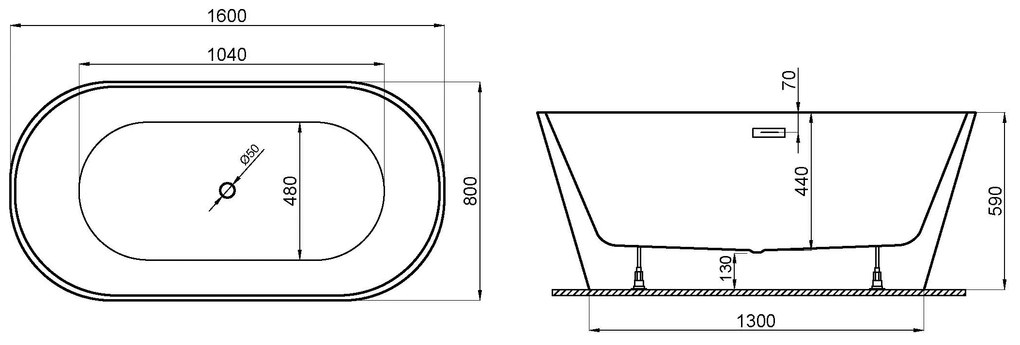 Polimat Akrylátová volně stojící vana Uzo 160x80 Rozměry (cm): 160x80, Barva vany: Bílá / granat