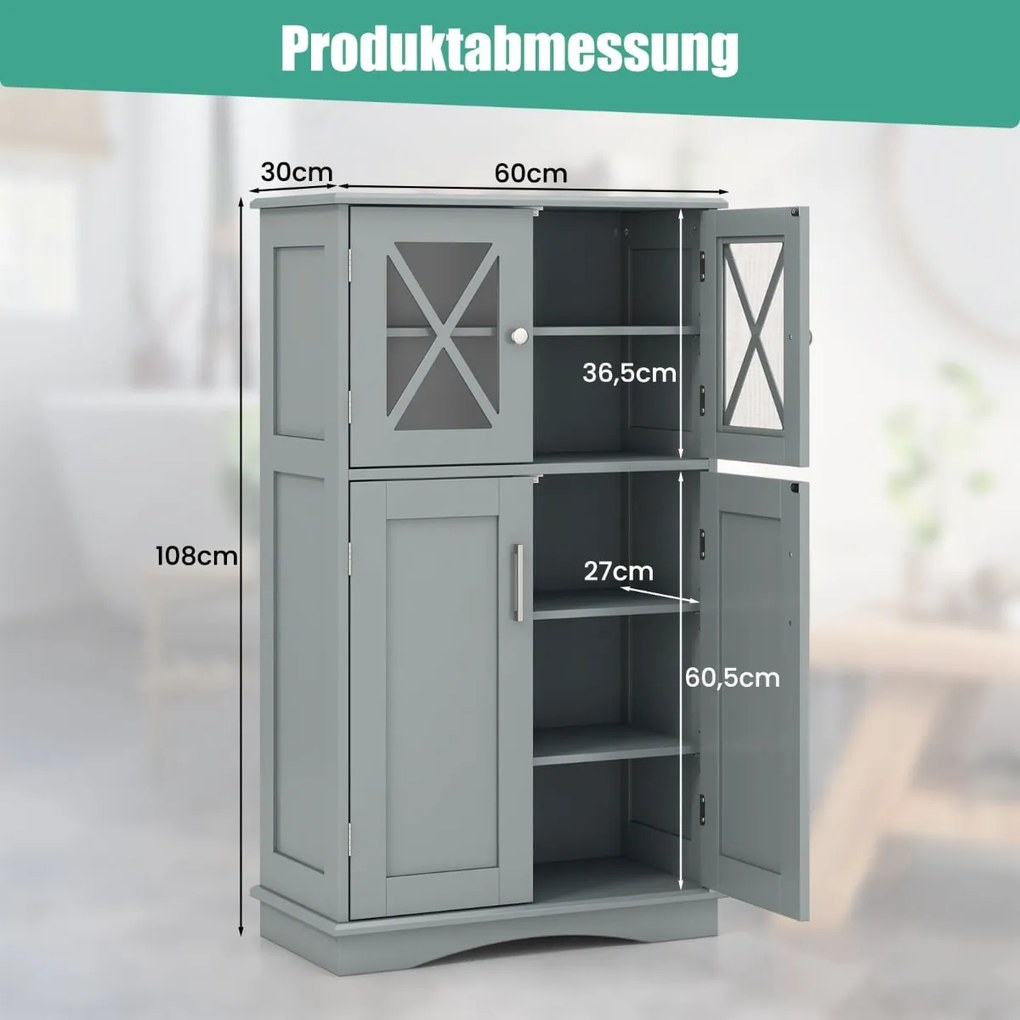 Costway WC skříňka do koupelny, na prádlo s dvířky – 60 × 30 × 108 cm