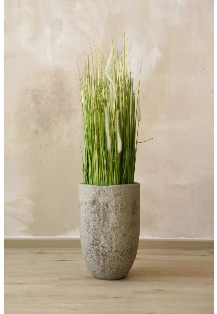 Vysoký oválný květináč BILLOW, vláknocement, výška 40 cm, šedý