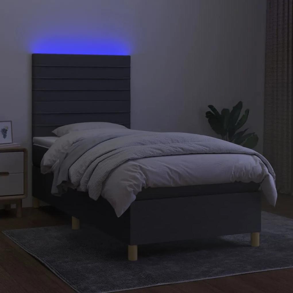 vidaXL Box spring postel s matrací a LED 90x200 cm textil [3135488] Barva: Tmavě šedá