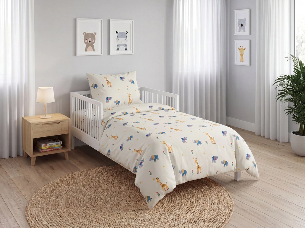 Krepové povlečení do postýlky Renforcé LITTLE SAFARI barevné Rozměr povlečení: 45 x 65 cm | 90 x 140 cm