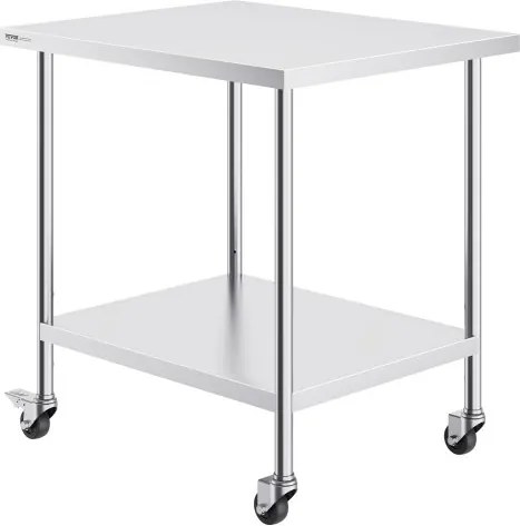 Pracovní stůl z nerezové oceli Komerční přípravný stůl 76,2 × 91,4 cm se 4 kolečky