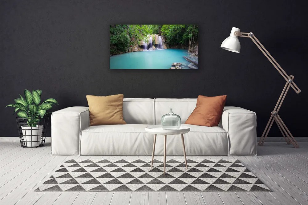 Obraz na plátně Vodopád Les Jezero Příroda 140x70 cm