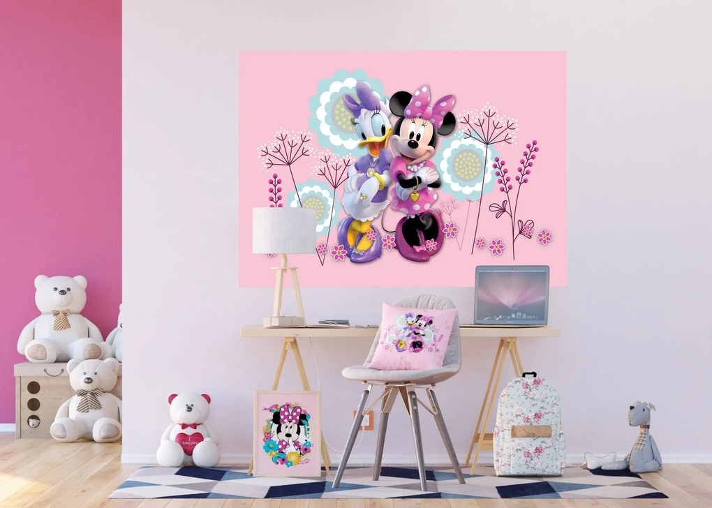 Dětská fototapeta DISNEY - Minnie a Daisy v květinách - 155x110 cm