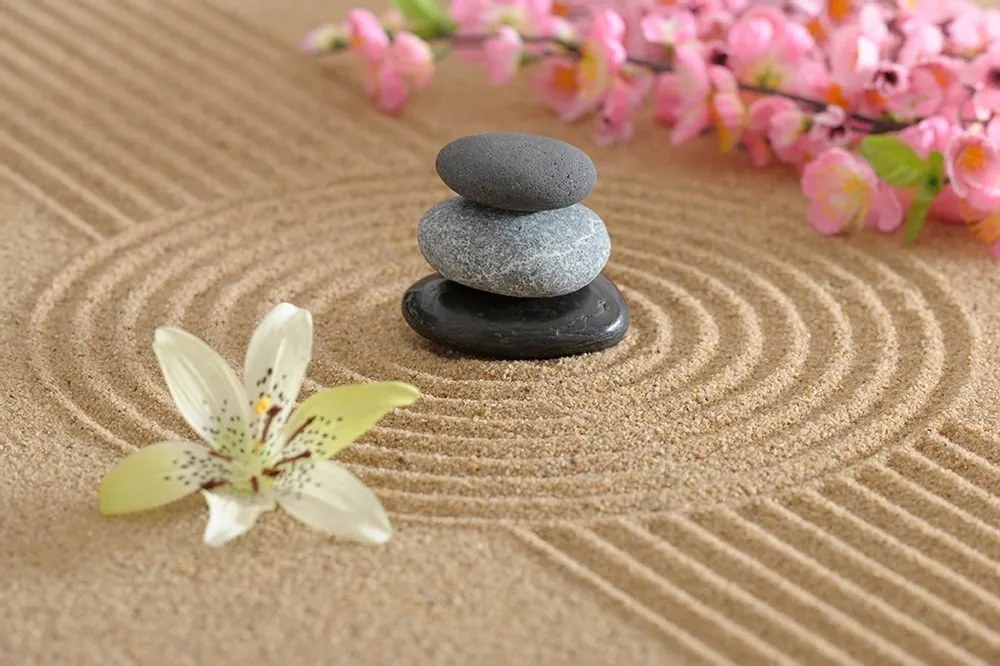 Samolepící fototapeta Zen zahrada a kameny v písku - 375x250 cm