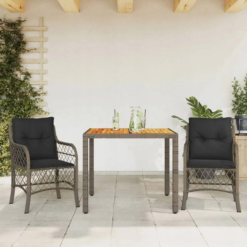 Fionshop 264063755 3dílný bistro set s poduškami šedý polyratan