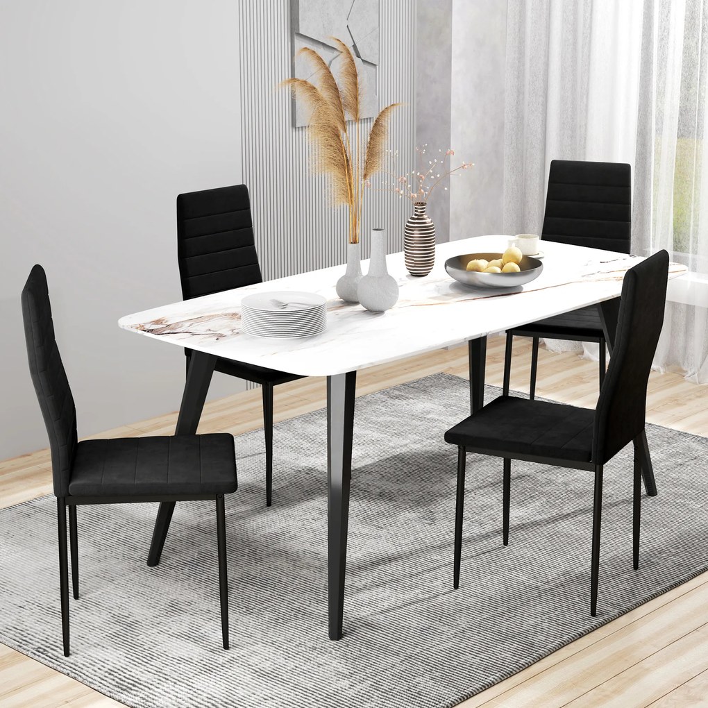 HOMCOM Sada 4 jídelních židlí, design bez opěrek, čalounění látkou, kovové nohy, černá