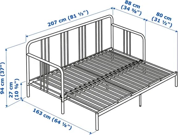 FYRESDAL Rozkládací postel se 2 matracemi, černá/Åfjäll střední tvrdost, 80x200 cm