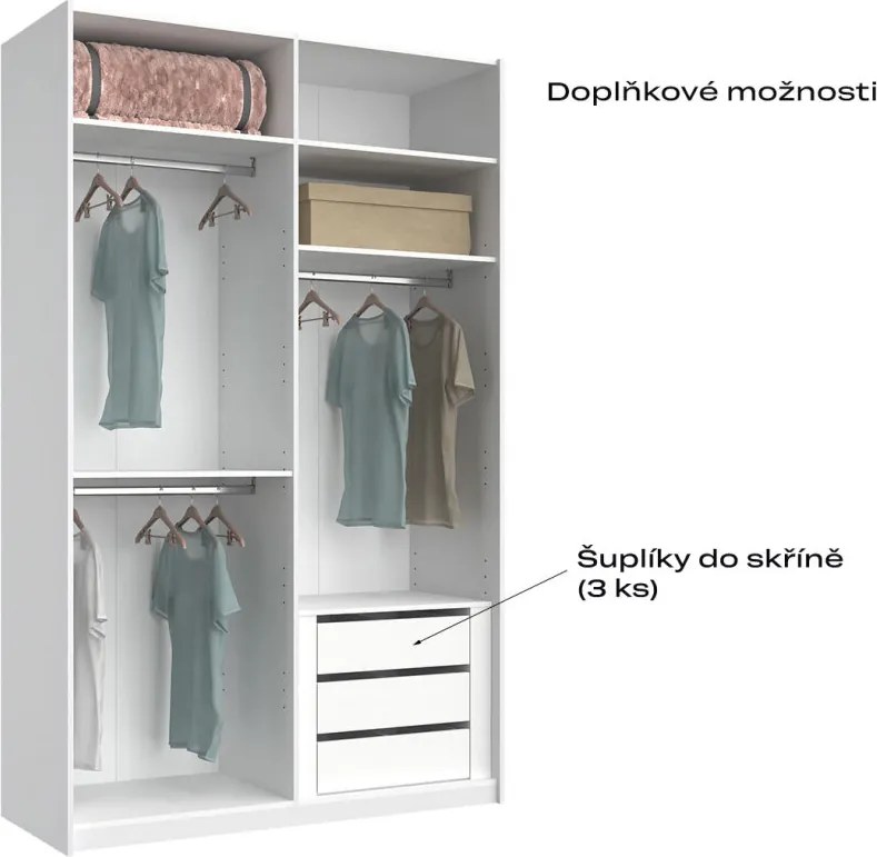 Skříň s posuvnými dveřmi 1,5x2,4 m (Dveře Lesklá Bílá), série N Family