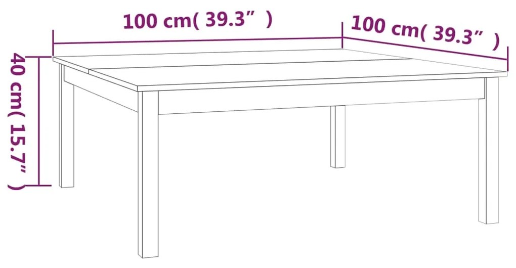 Konferenční stolek šedý 100 x 100 x 40 cm masivní borové dřevo - Default Title