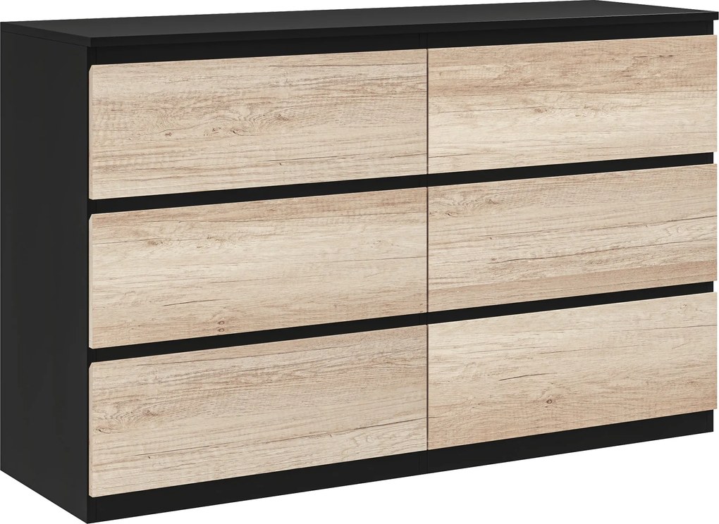 HOMCOM Komoda do ložnice, 6 zásuvek, dřevěná komoda s protiskluzovými nohami, do obývacího pokoje, jídelny, chodby, 120x39x75 cm, černá a dřevěná barv