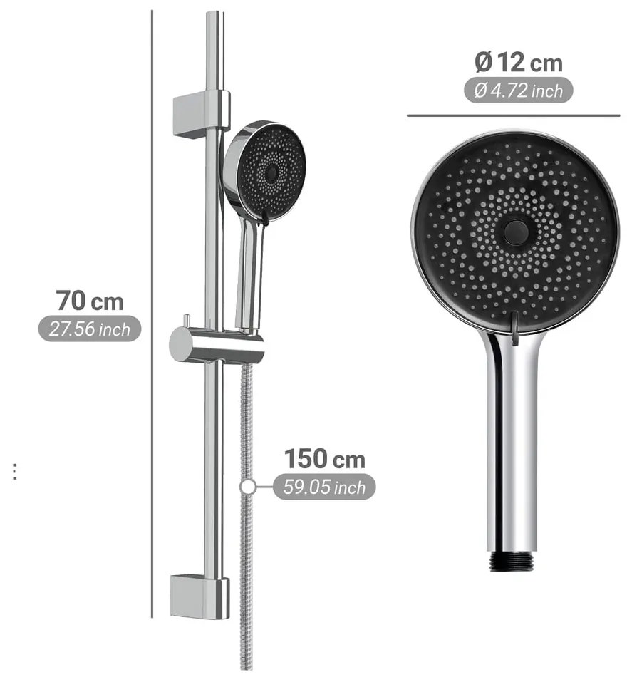 Sprchový set z nerezové oceli ve stříbrné barvě s ruční sprchou/s posuvným držákem 70 cm Softwater – Wenko