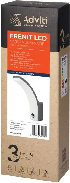 Venkovní svítidlo nástěnné s PIR ORNO FRENIT II AD-OP-6204GLPMR4, IP65, 4000K, 2000lm, šedá