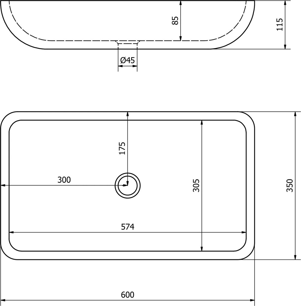Sapho, BLOK kamenné umyvadlo 60x11x35 cm, černý Marquin, matný, 2401-39