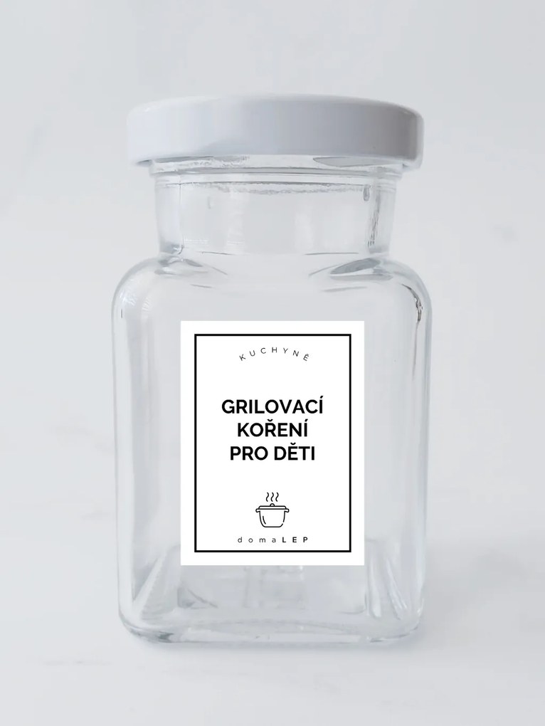 Samolepka na kořenky GRILOVACÍ KOŘENÍ PRO DĚTI bílá 3 × 4 cm tučné písmo