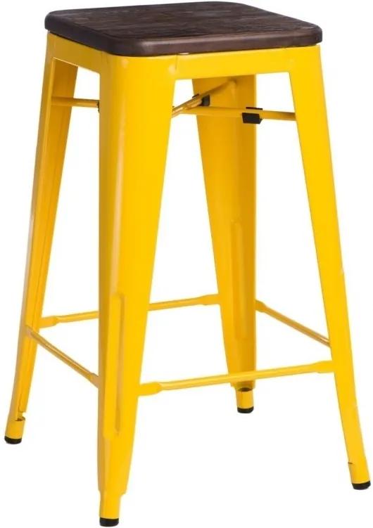 Barová židle Tolix 65, žlutá/kartáčovaný ořech