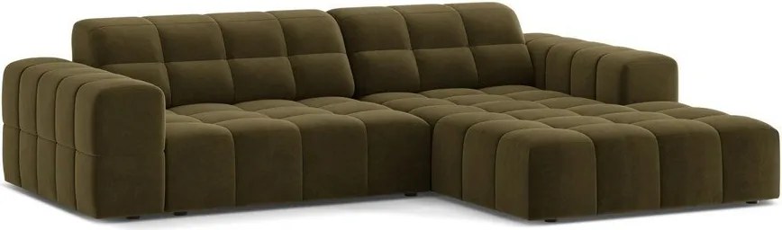 Khaki sametová rohová pohovka (pravý roh/s lenoškou) Chicago – Cosmopolitan Design