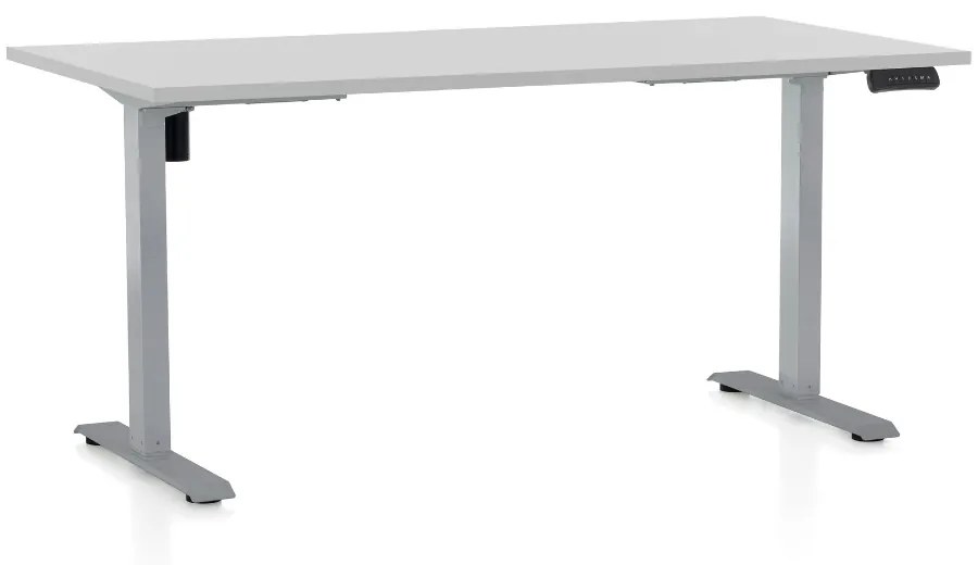 Výškově nastavitelný stůl OfficeTech B, 160 x 80 cm, šedá podnož, světle šedá
