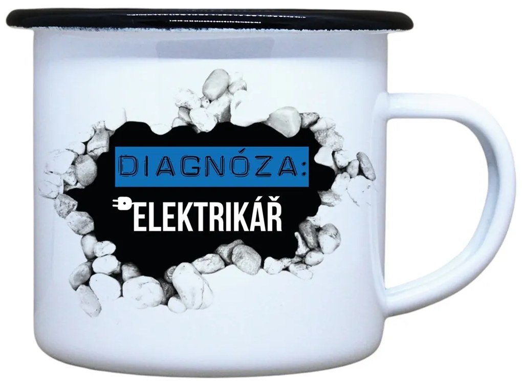 Super plecháček Smaltovaný plecháček s potiskem diagnóza elektrikář Objem: 330 ml